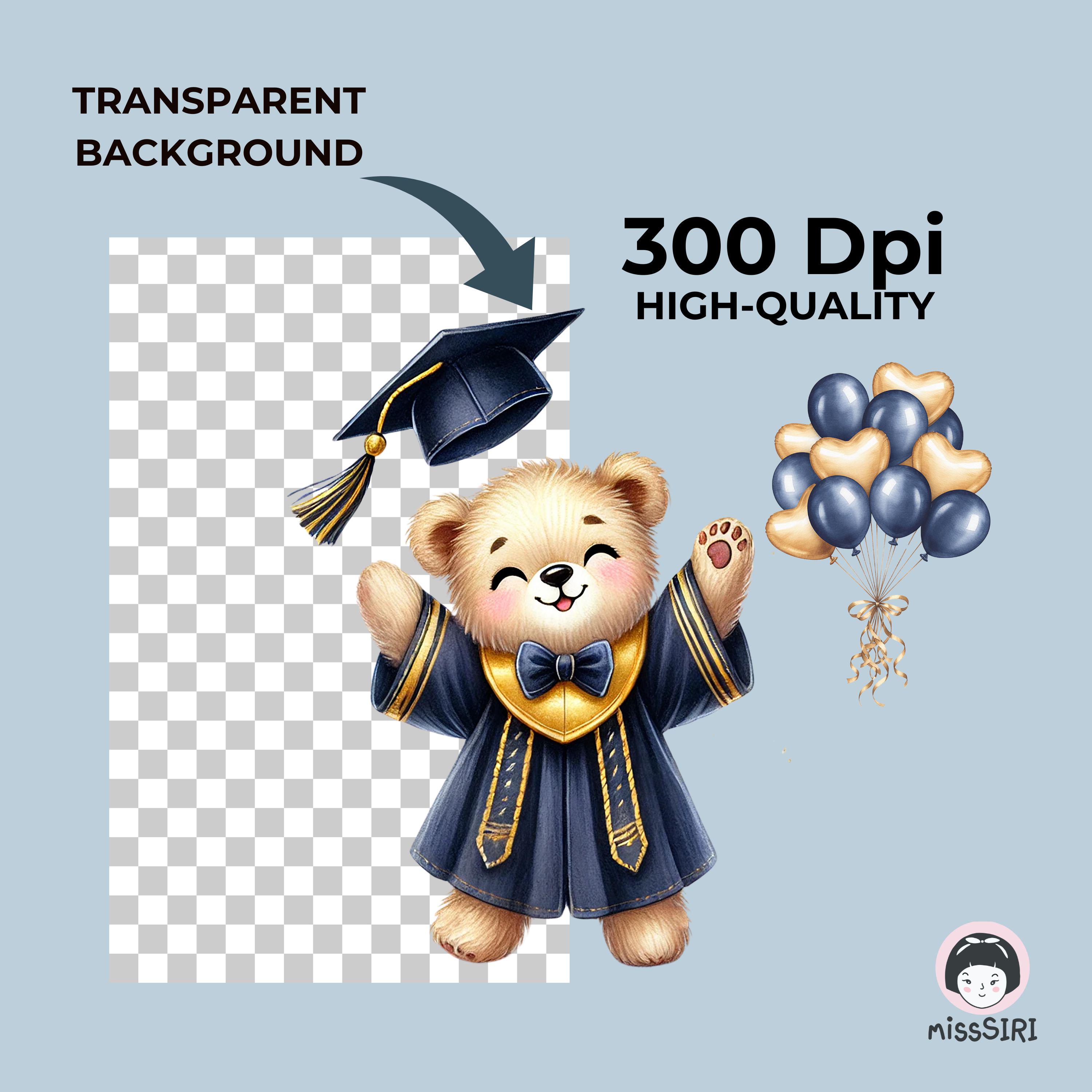 Little Bear Graduation Clipart Set | 34 Watercolor Pngs of Cute Bears ...