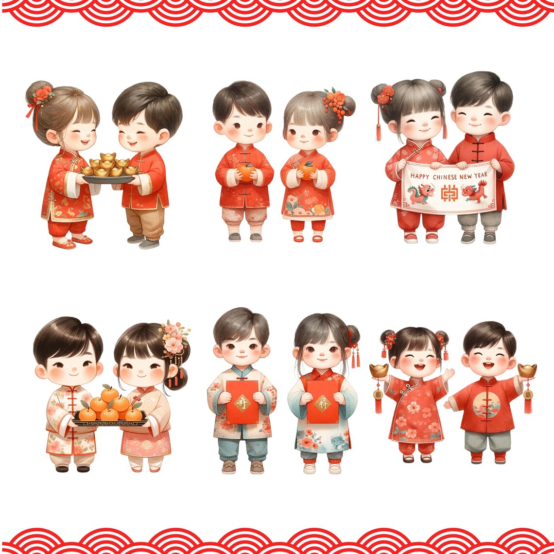 Chinese New Year Watercolor Clipart. - Etsy