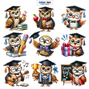 Scholar Owl Graduation Clipart Bundle – 36 Watercolor Pngs Featuring ...