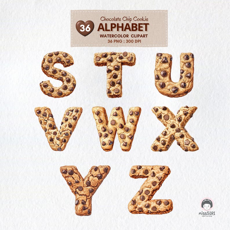 Chocolate Chip Cookie Alphabet & Numbers Clipart Set - Etsy