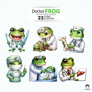 Watercolor Frog Doctor Clipart Series - Etsy