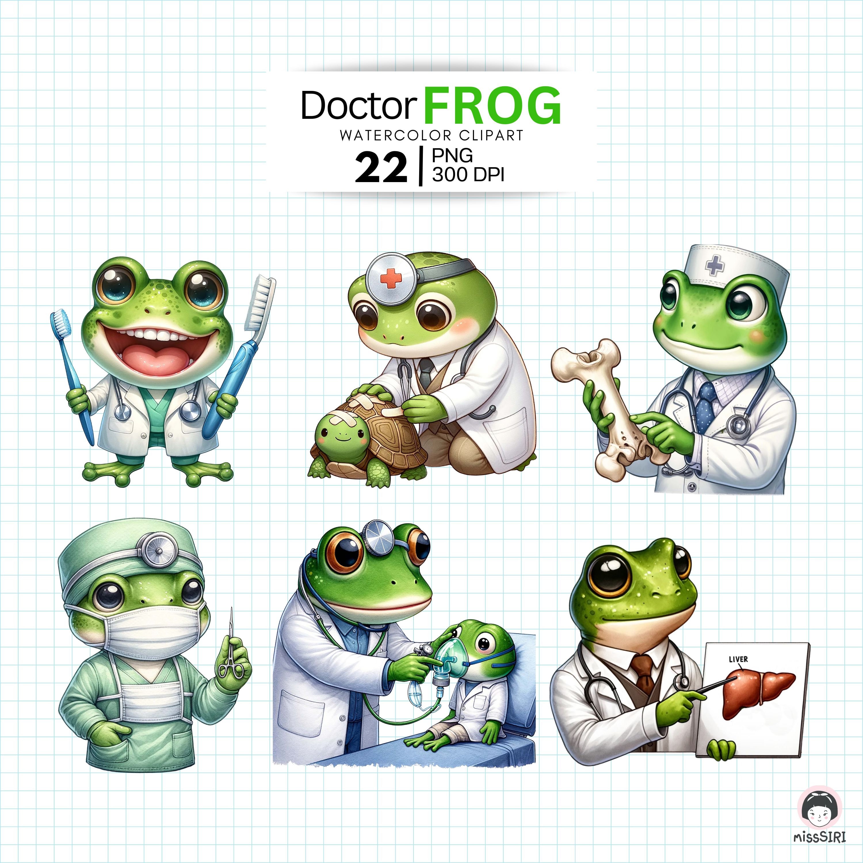 Watercolor Frog Doctor Clipart Series - Etsy