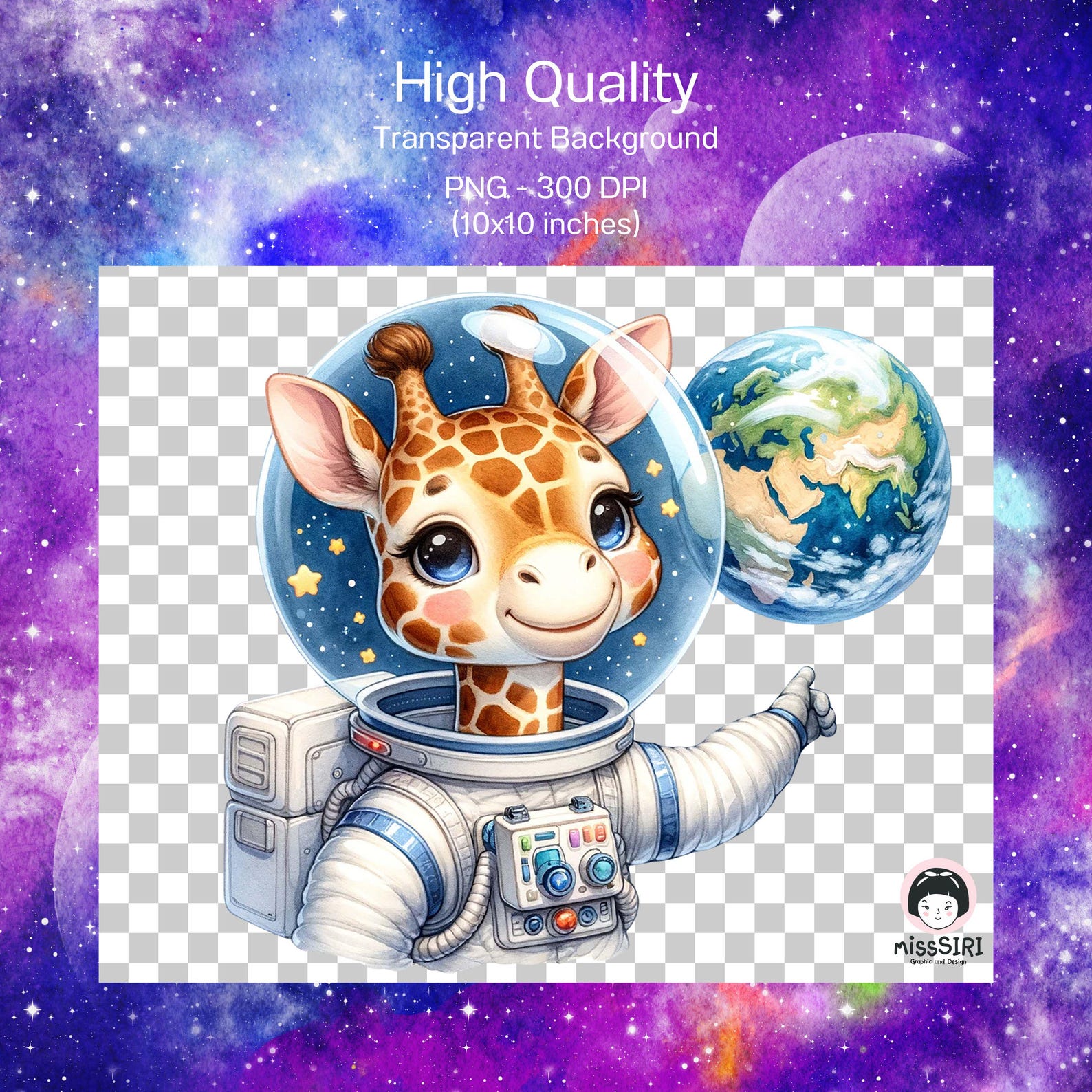 Cosmic Critters Watercolor Clipart – 36 PNG Adorable Space Animals With ...