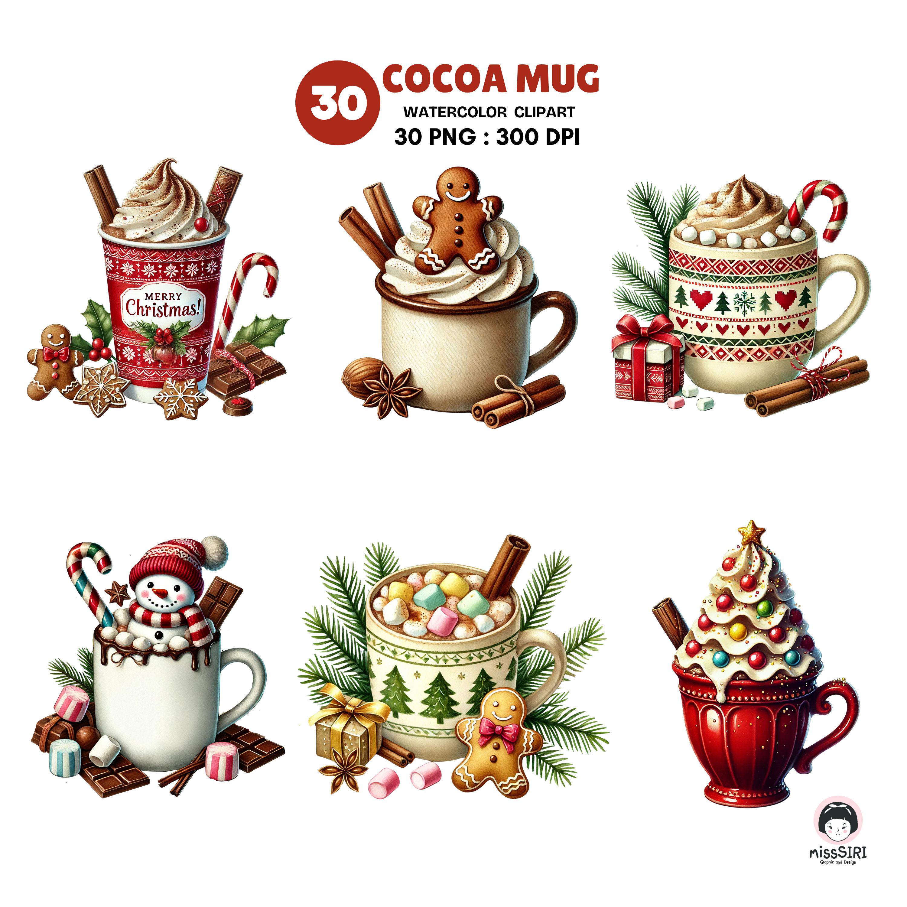 Christmas Cocoa Mug Clipart Set | 30 Festive Watercolor Pngs With ...