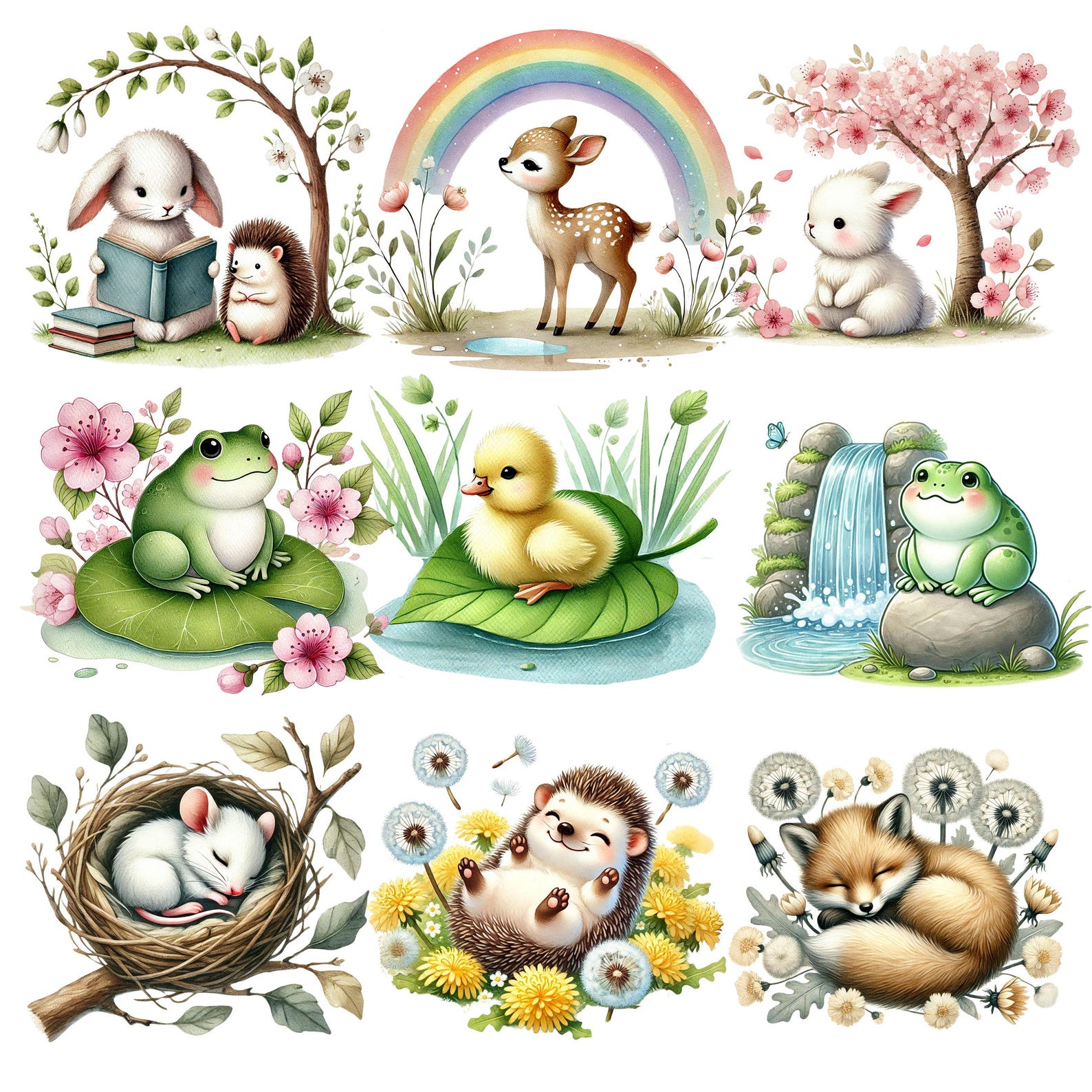 Spring Animals Watercolor Clipart Set – 45 Adorable Hand Painted Pngs ...