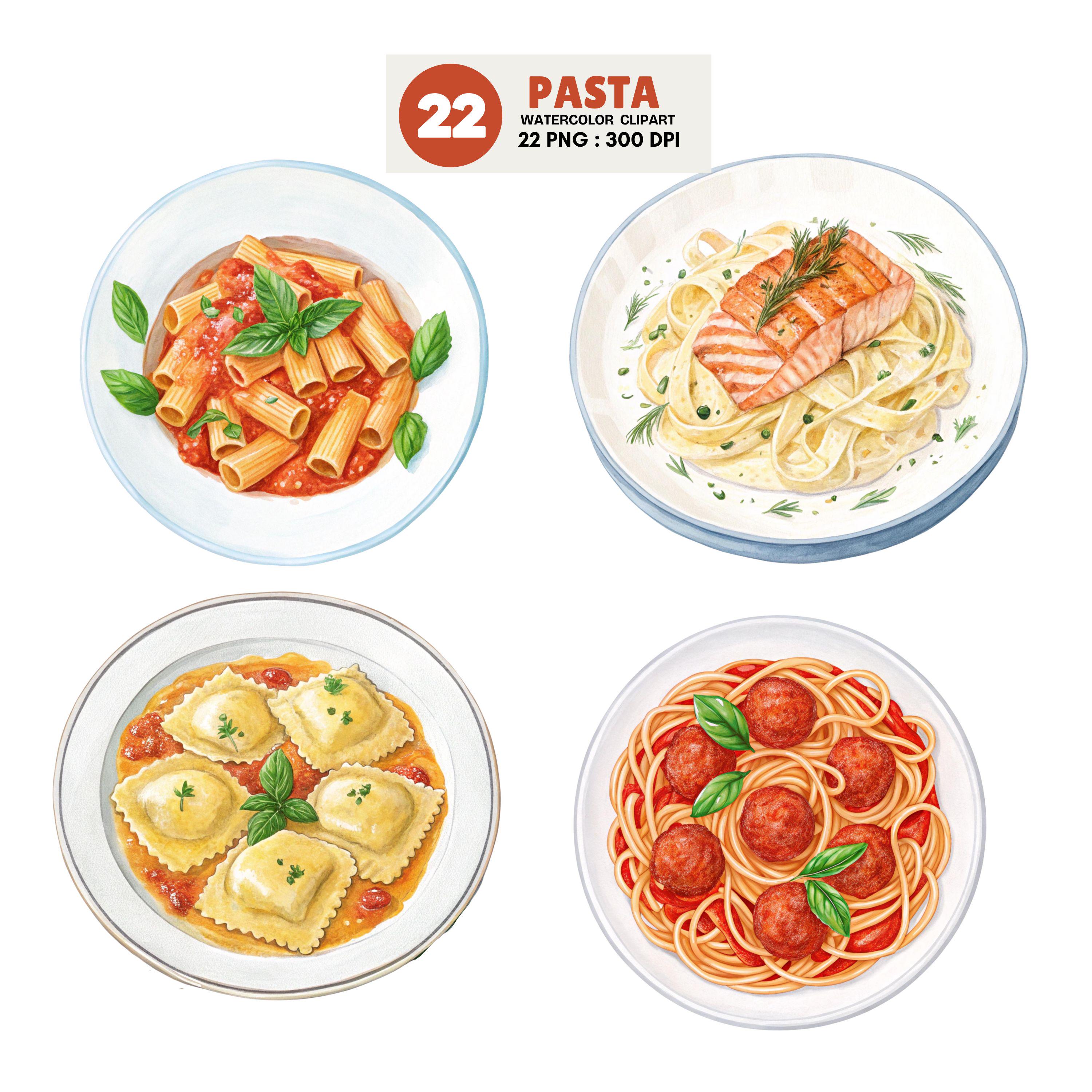 Pasta Watercolor Clipart – 22 PNG Delicious Italian Dishes With ...