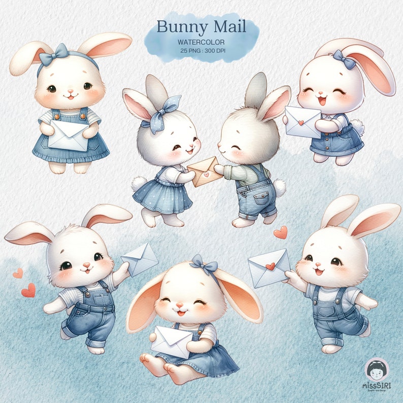 Bunny Mail - Adorable Watercolor Bunny Illustrations - Etsy