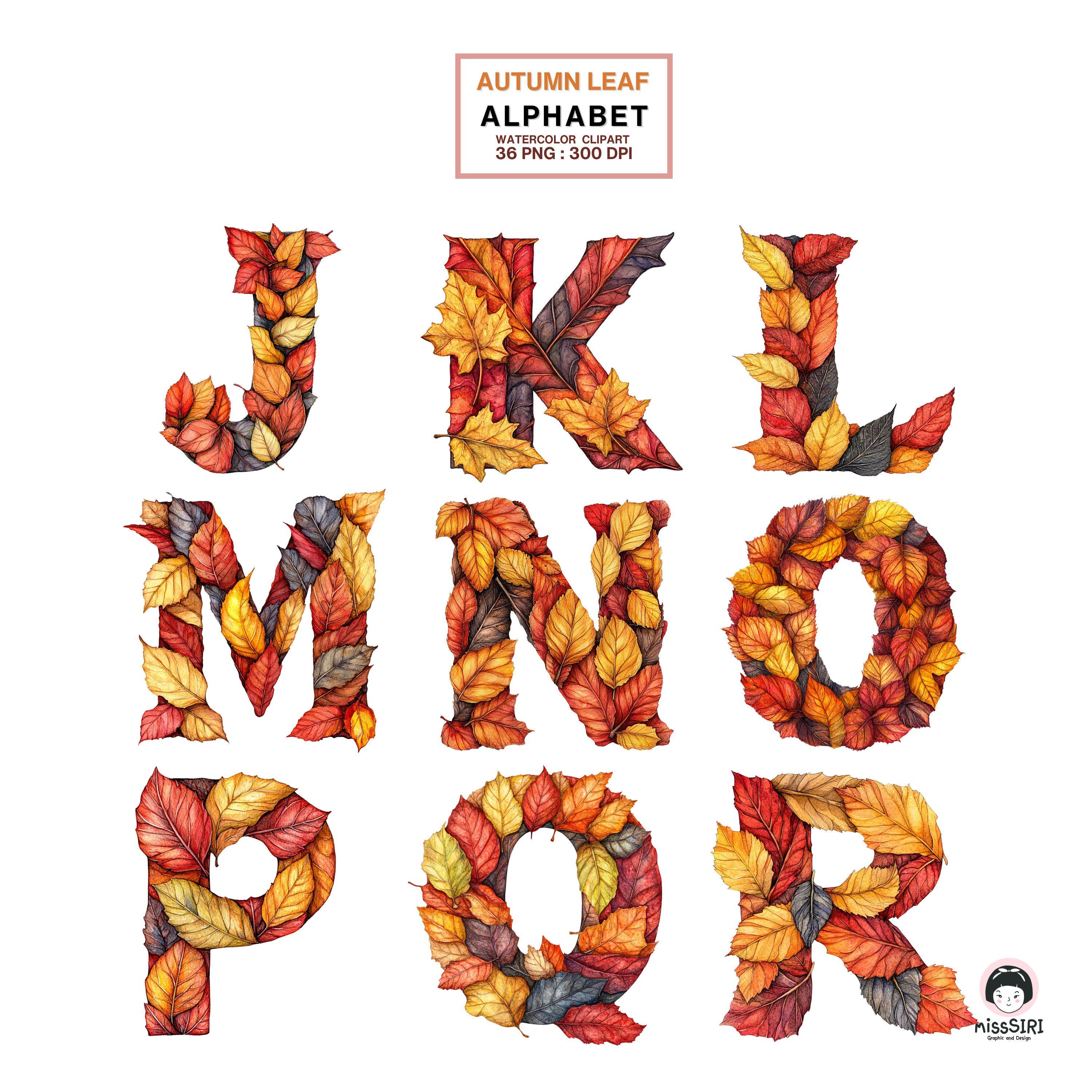 Autumn Leaf Alphabet Clipart | 36 Watercolor Fall Letters and Numbers ...