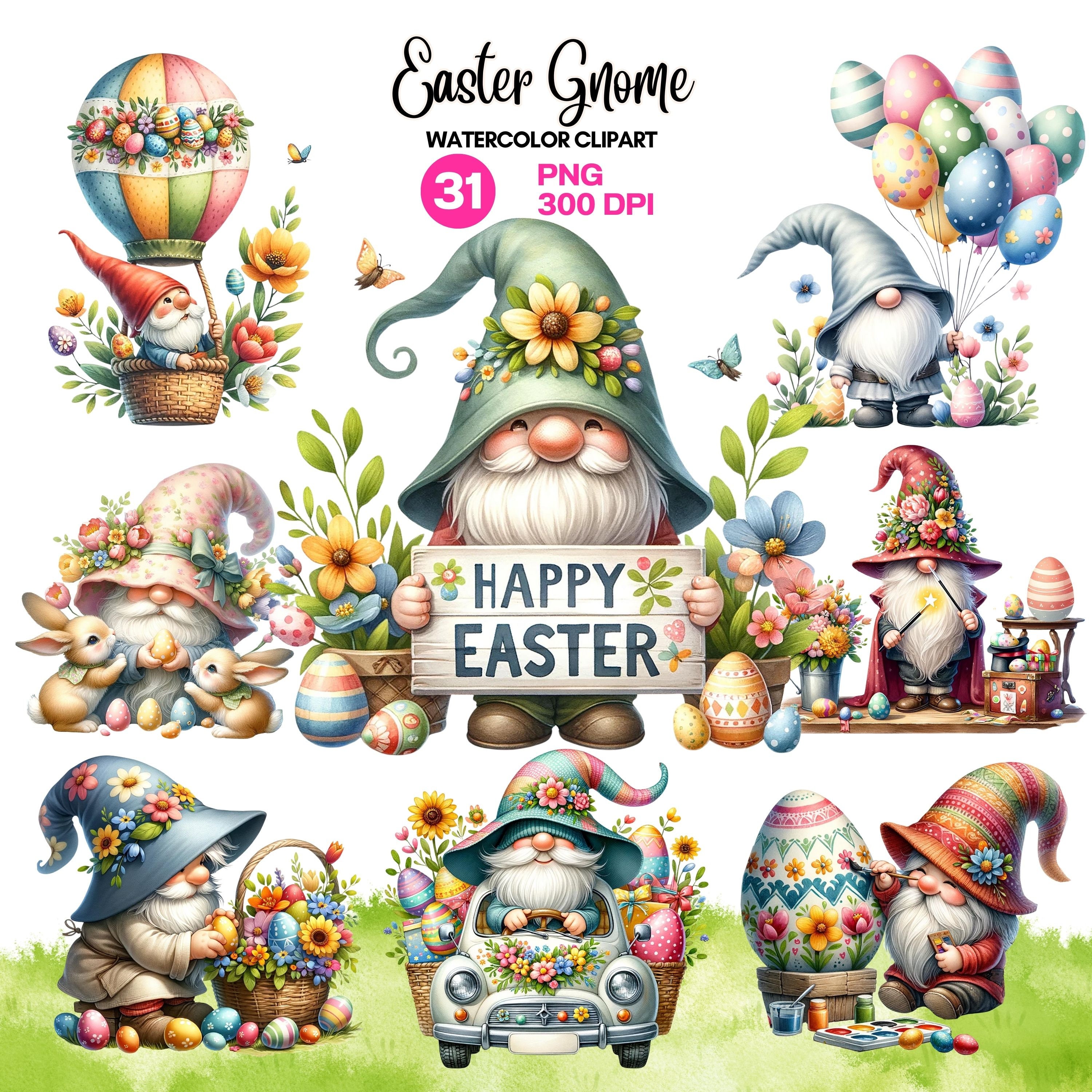 Easter Gnome Watercolor Clipart - 31 PNG Bundle for Crafting - Etsy