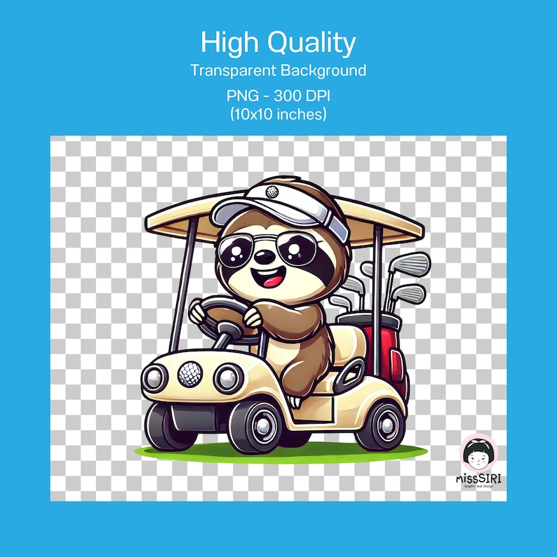 Golf Sloth Watercolor Clipart – 36 PNG Adorable Golfing Sloths, Golf ...