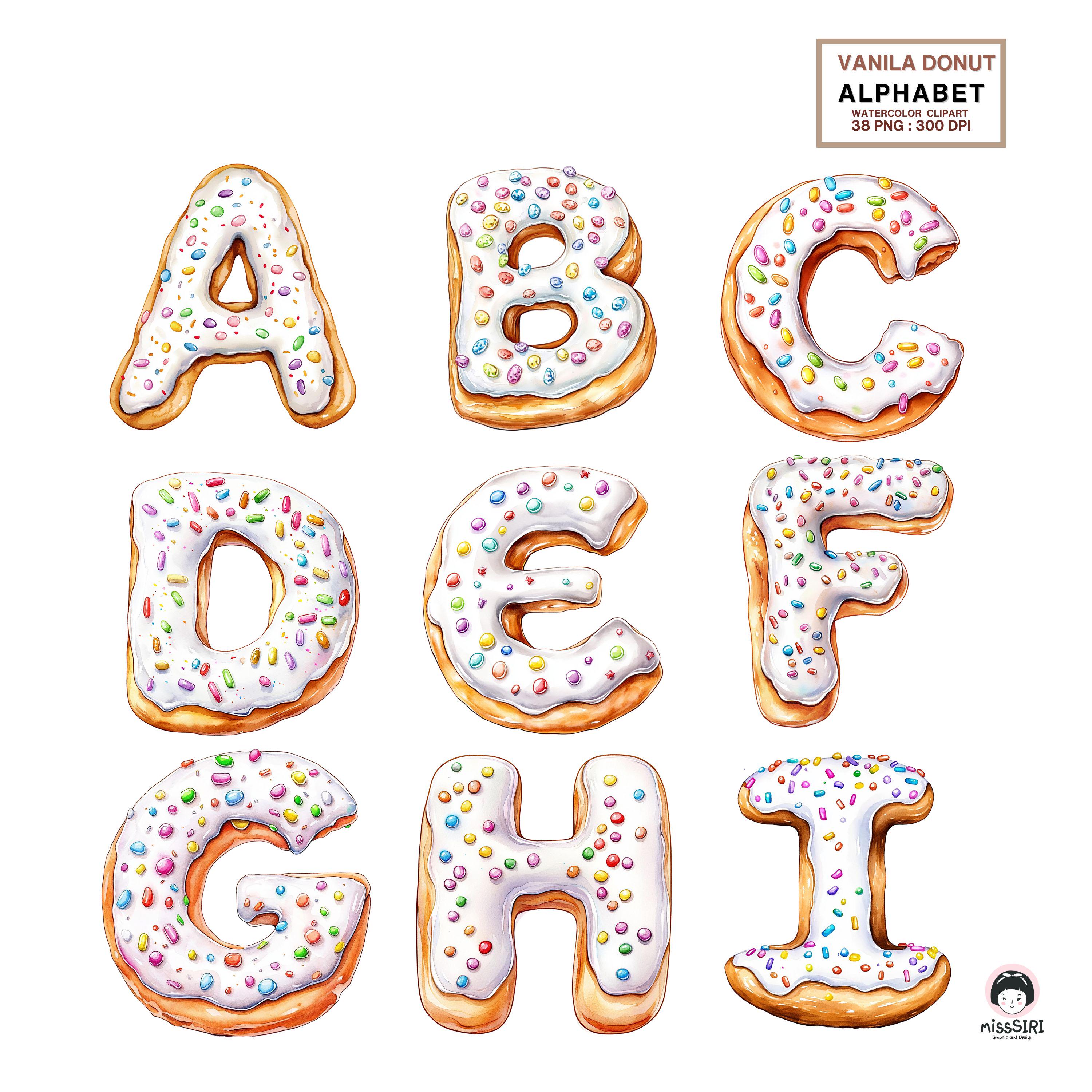 Vanilla Donut Alphabet Clipart Set | 38 Sweet Watercolor Letters and ...