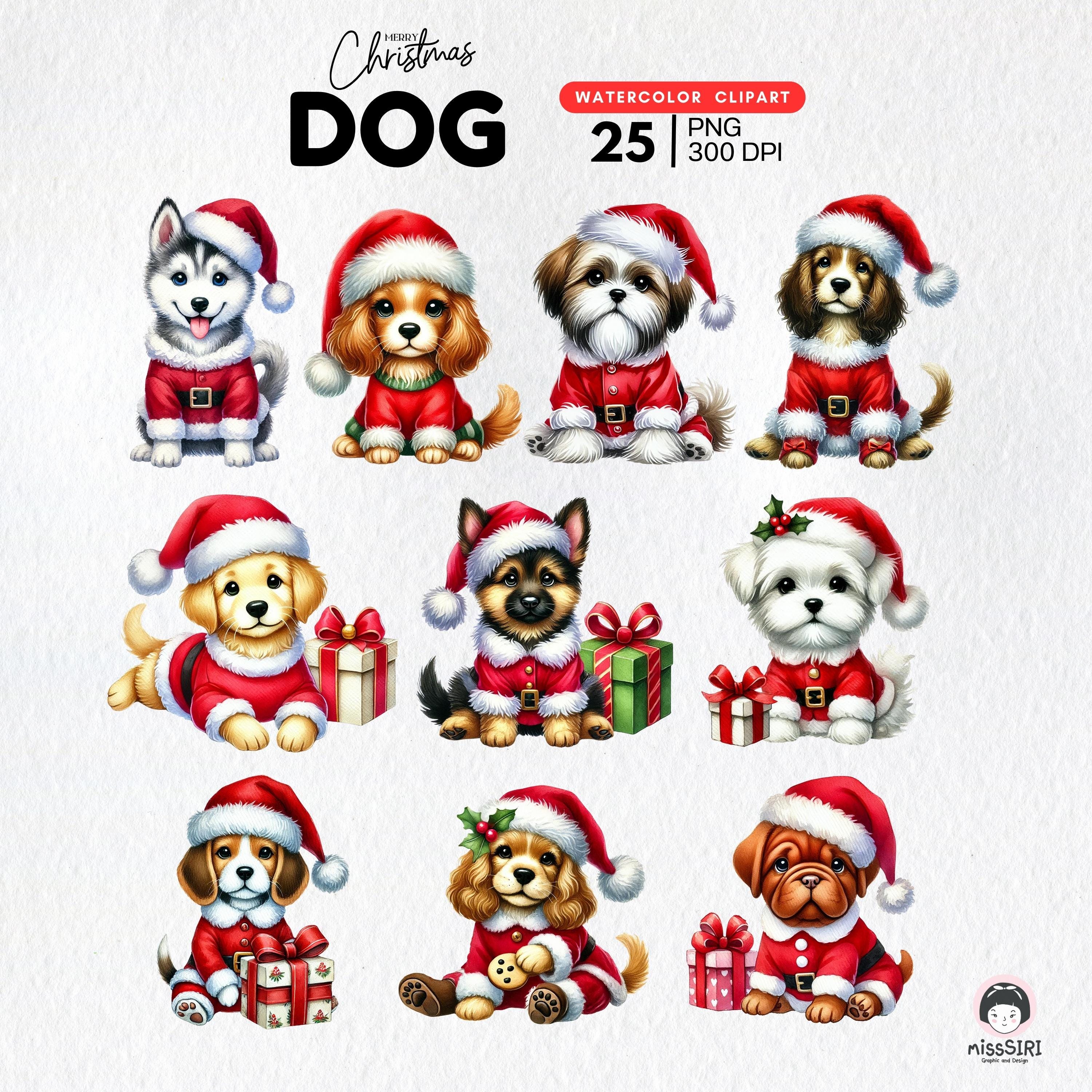 Christmas Dog Clipart Bundle, 25 Watercolor Dog PNG - Etsy