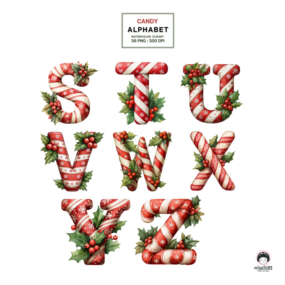 Christmas Candy Alphabet Clipart | 36 Red White Striped Letters and ...
