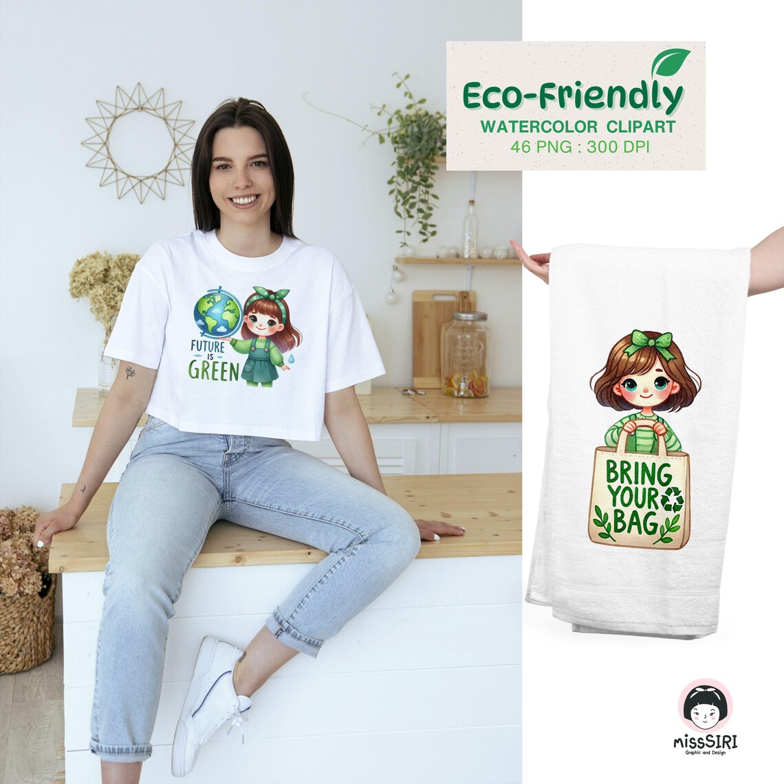 Eco-friendly Watercolor Clipart Set - 46 PNG Files, Go Green Recycling ...