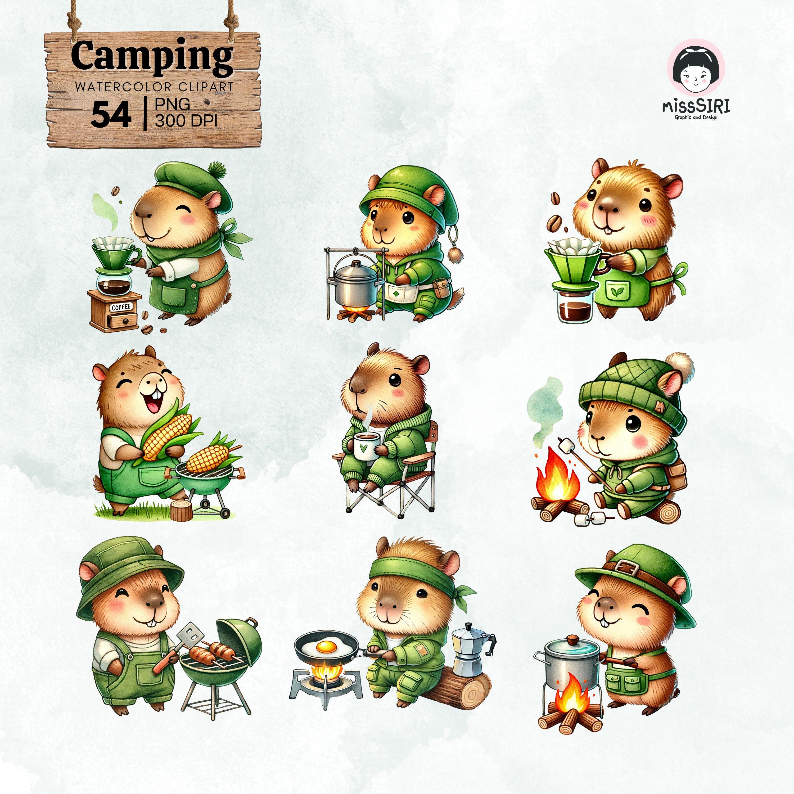 Capybara Camping Watercolor Clipart - 54 PNG Files, Outdoor Adventure ...
