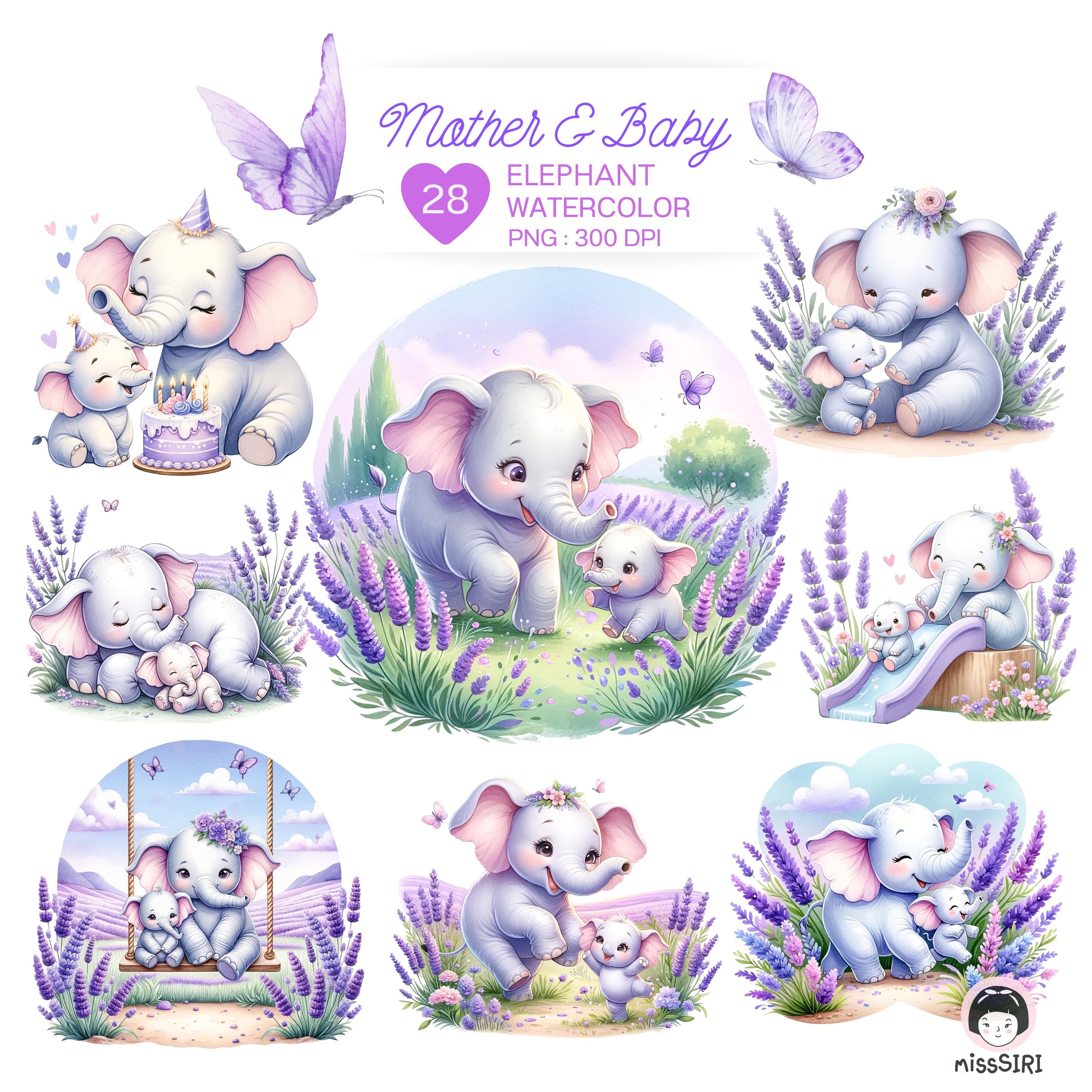 Mother and Baby Elephant Watercolor Clipart - Etsy