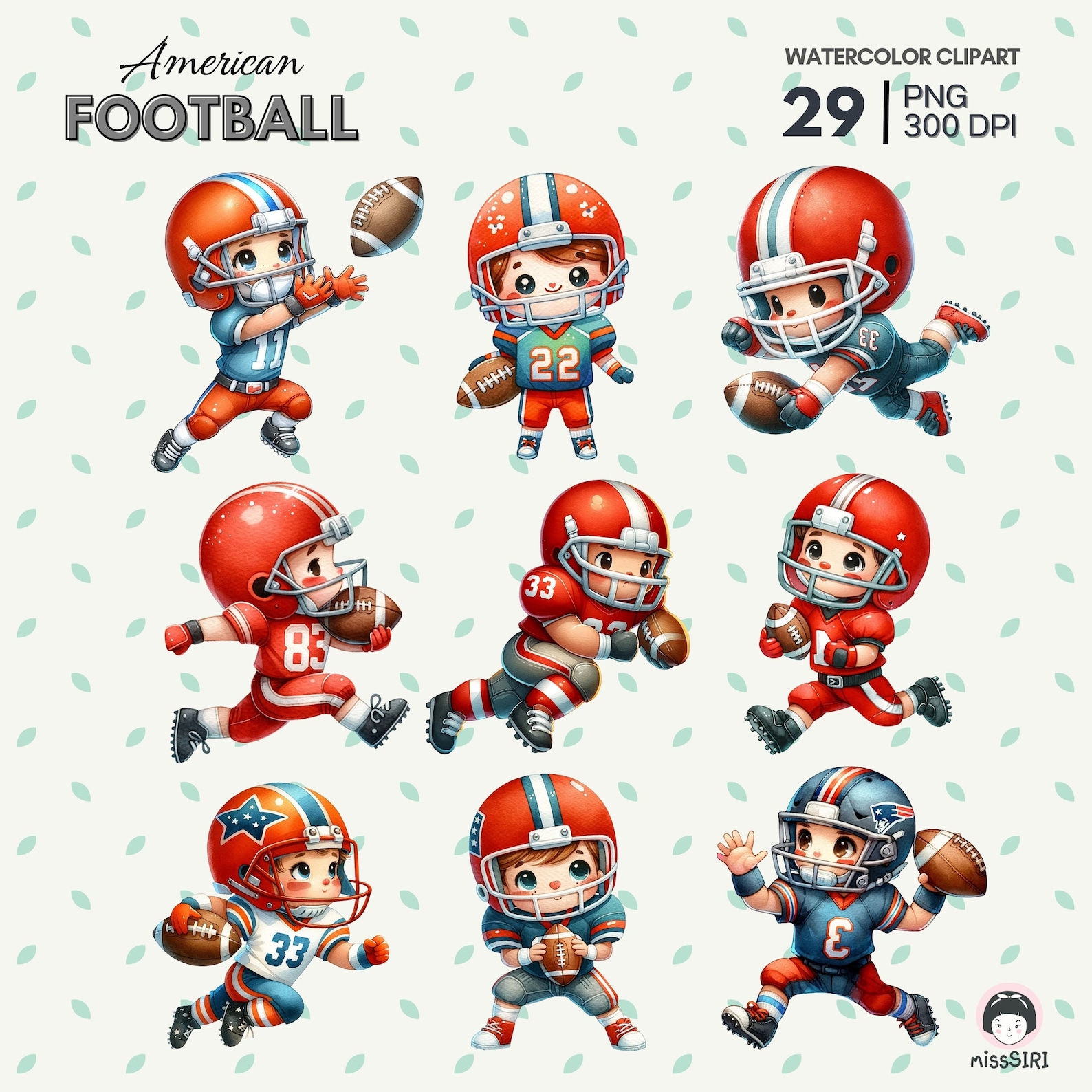 Watercolor American Football Kids Clipart. - Etsy