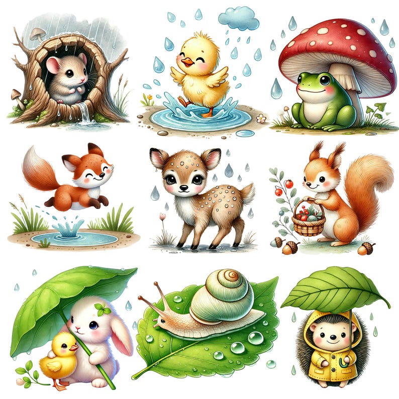 Spring Animals Watercolor Clipart Set – 45 Adorable Hand Painted Pngs ...