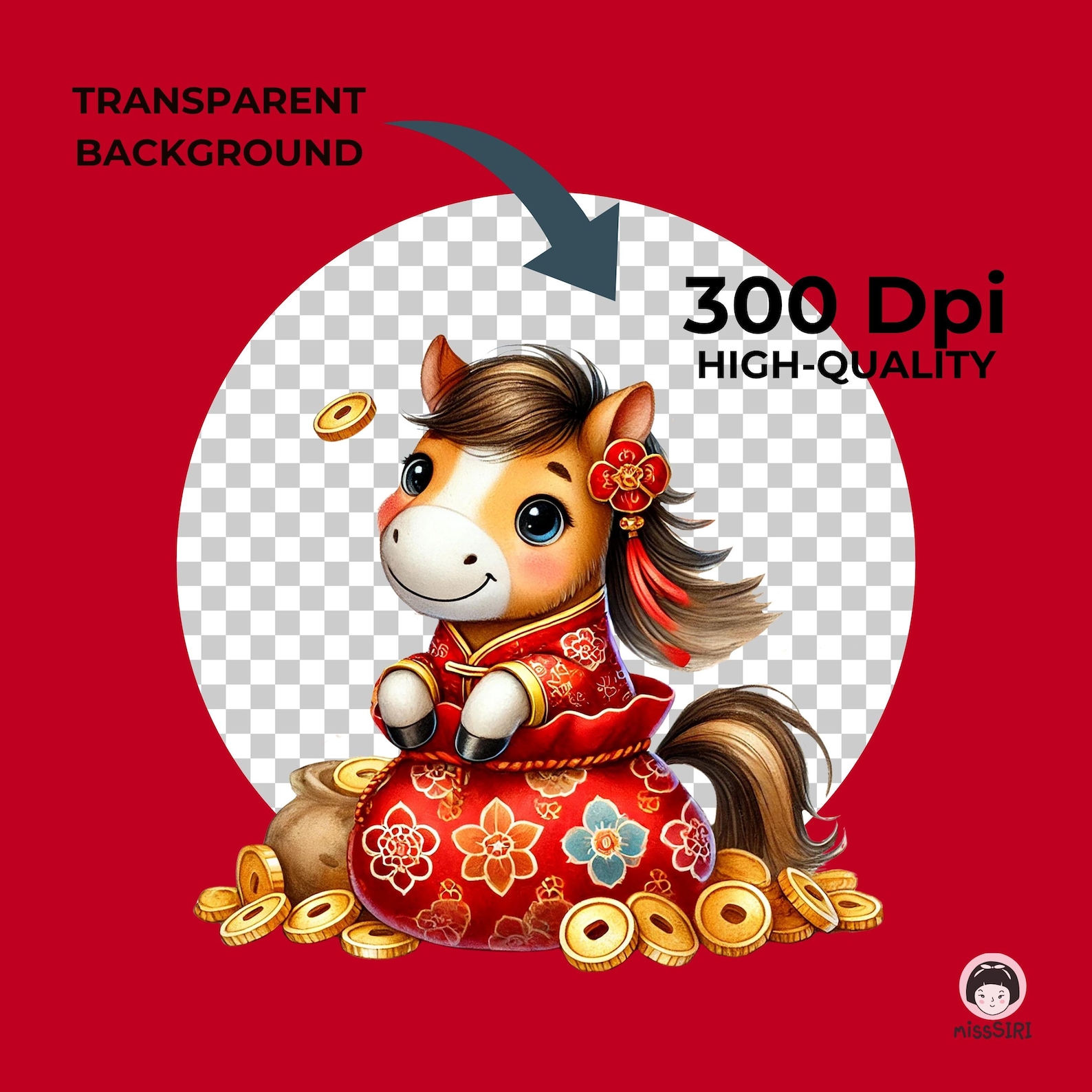 Chinese New Year Horse Clipart Bundle | 42 Watercolor Pngs for Lunar ...