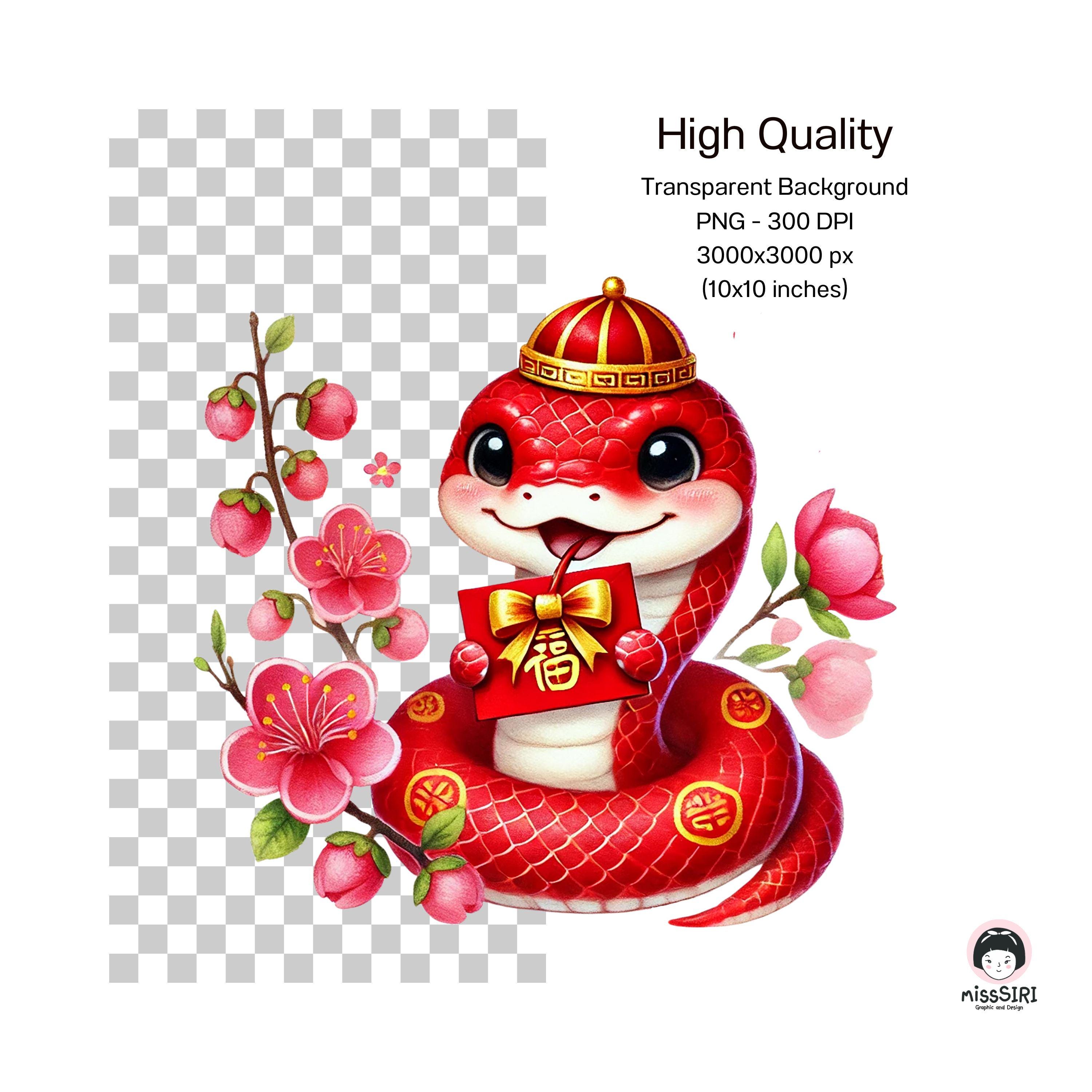 Chinese New Year Snake Watercolor Clipart Bundle, Cute Zodiac Snake PNG ...