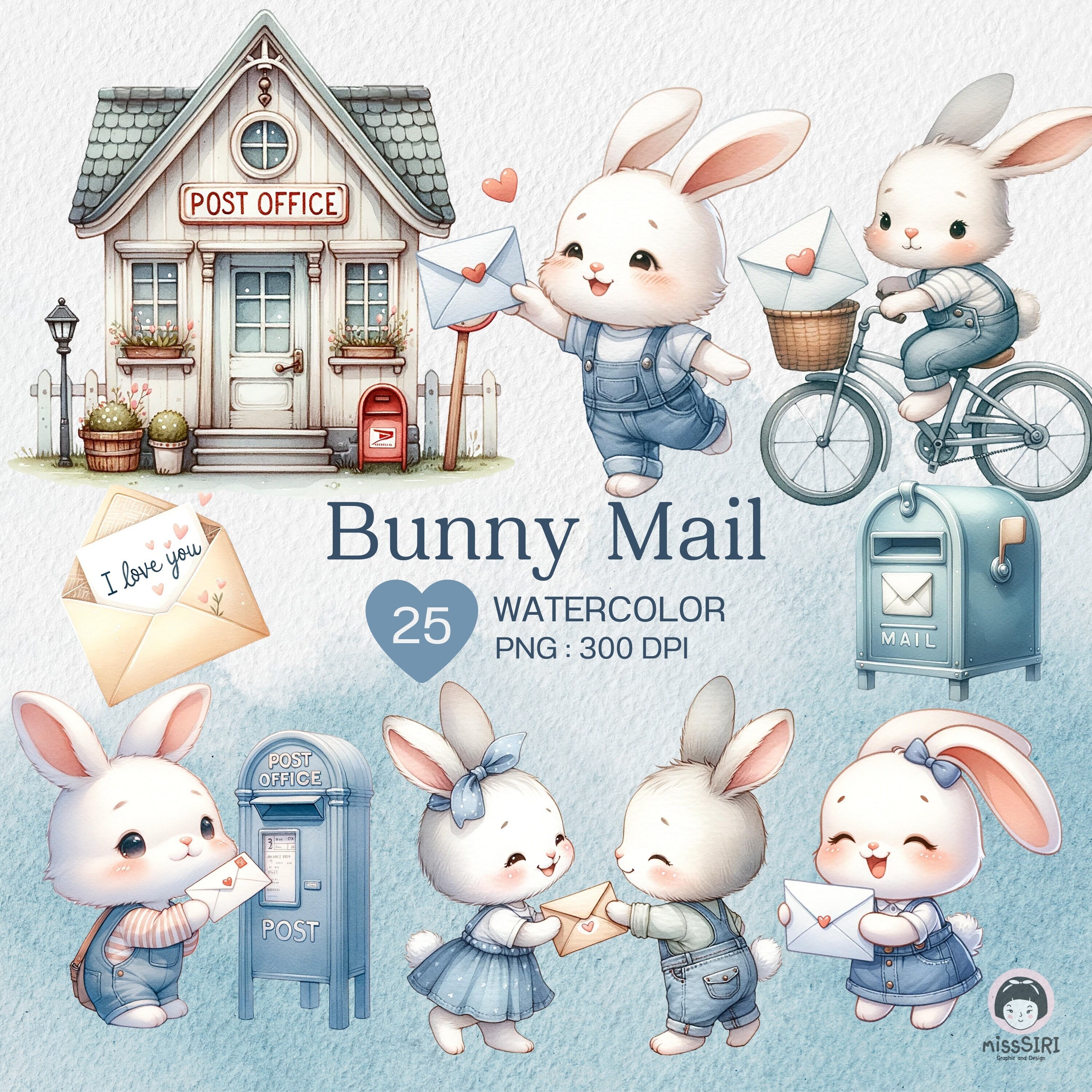 Bunny Mail - Adorable Watercolor Bunny Illustrations - Etsy