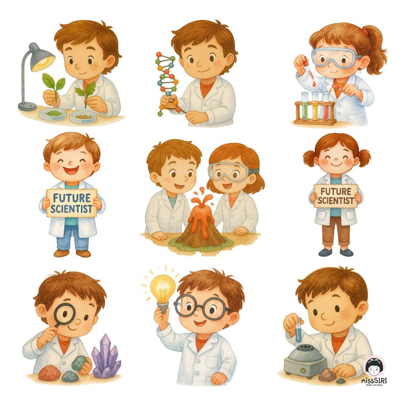 Kids Scientist Watercolor Clipart Bundle With Lab Experiments and ...