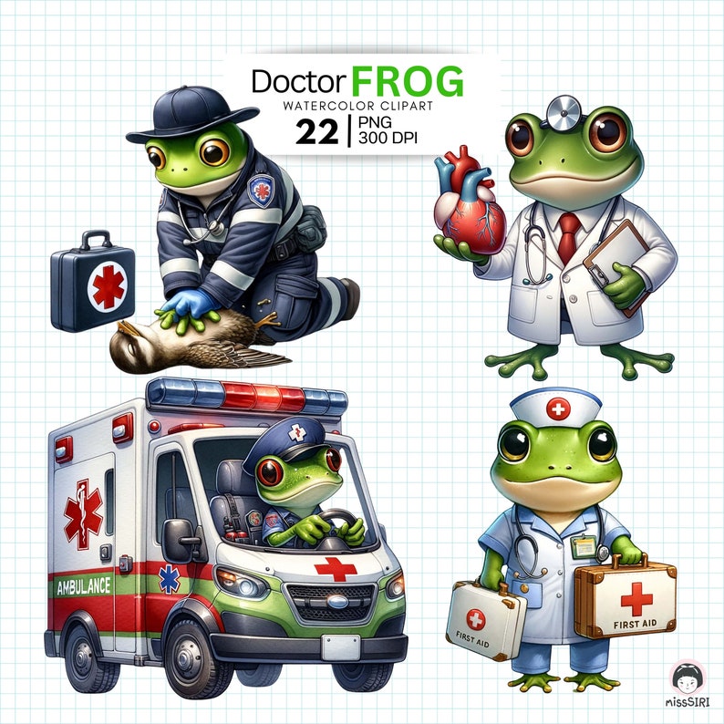 Watercolor Frog Doctor Clipart Series - Etsy