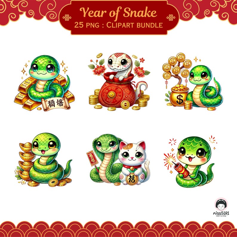 Kawaii Snake Clipart Bundle – Chinese New Year Illustrations (PNG) - Etsy