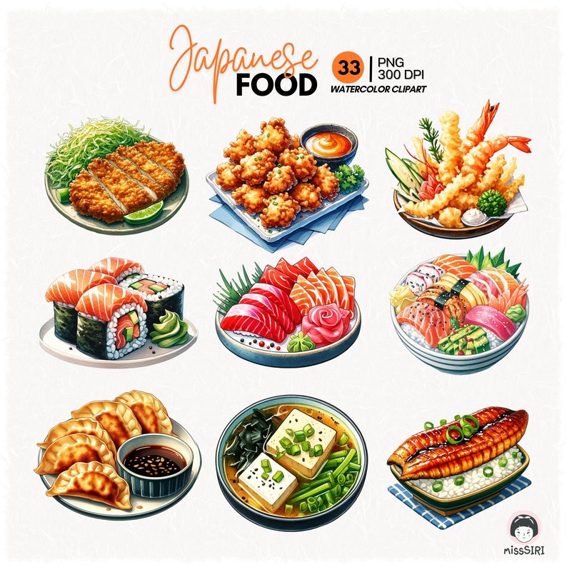 Watercolor Japanese Food Clipart for Creative Designs - Etsy