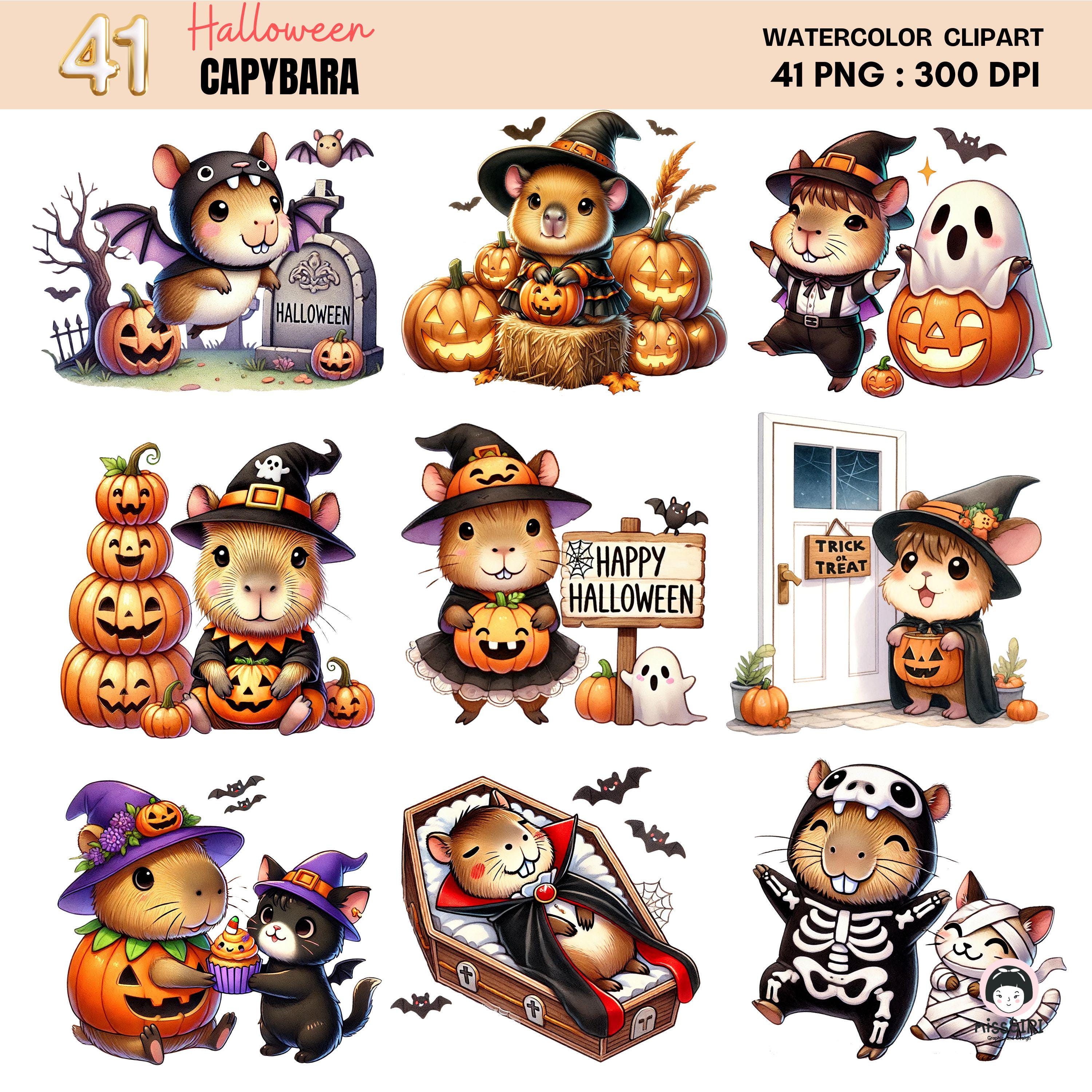 Halloween Capybara Clipart Bundle | 41 Cute Watercolor Pngs | Spooky ...