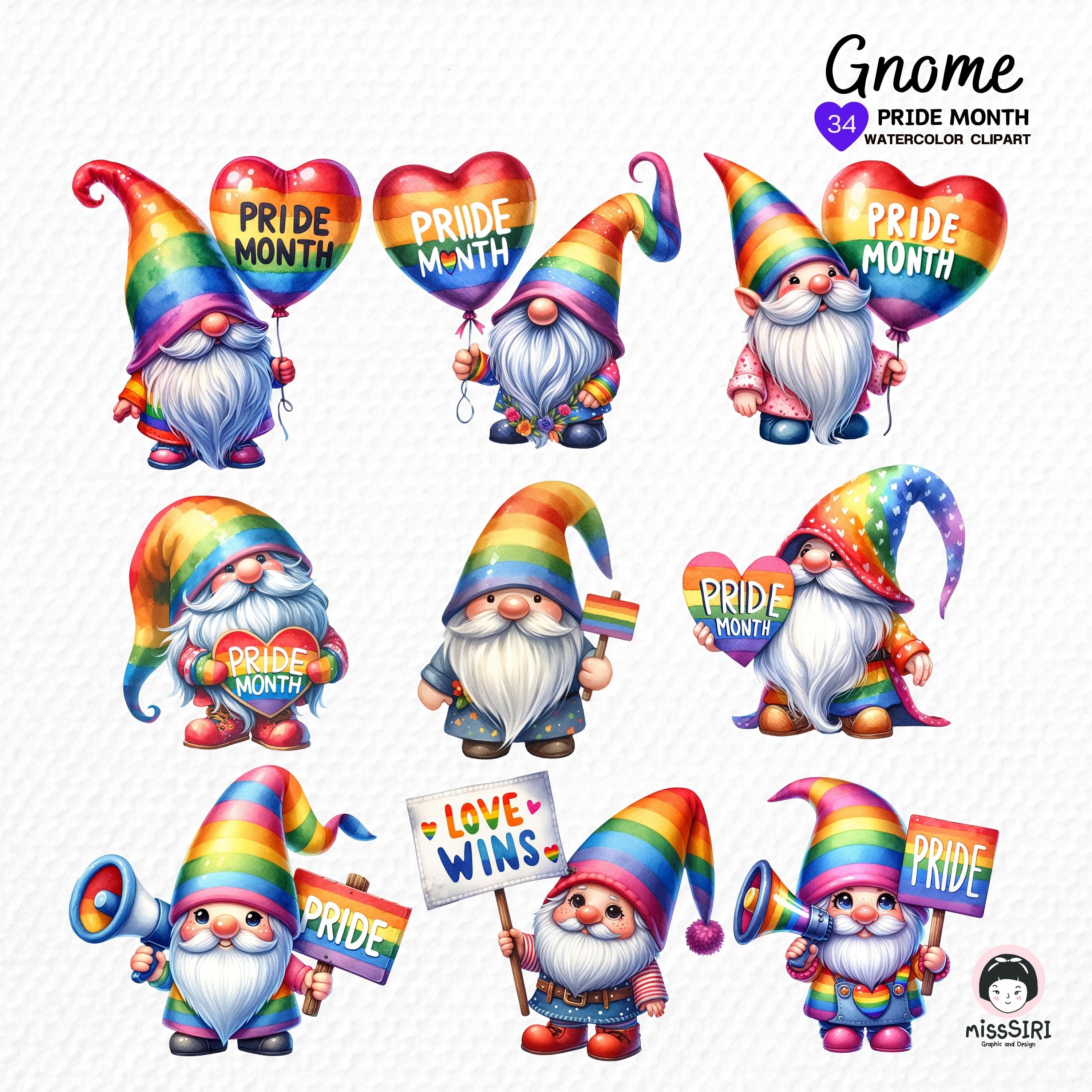 Colorful Pride Gnomes Festive LGBTQ Celebration Watercolor Clipart - Etsy