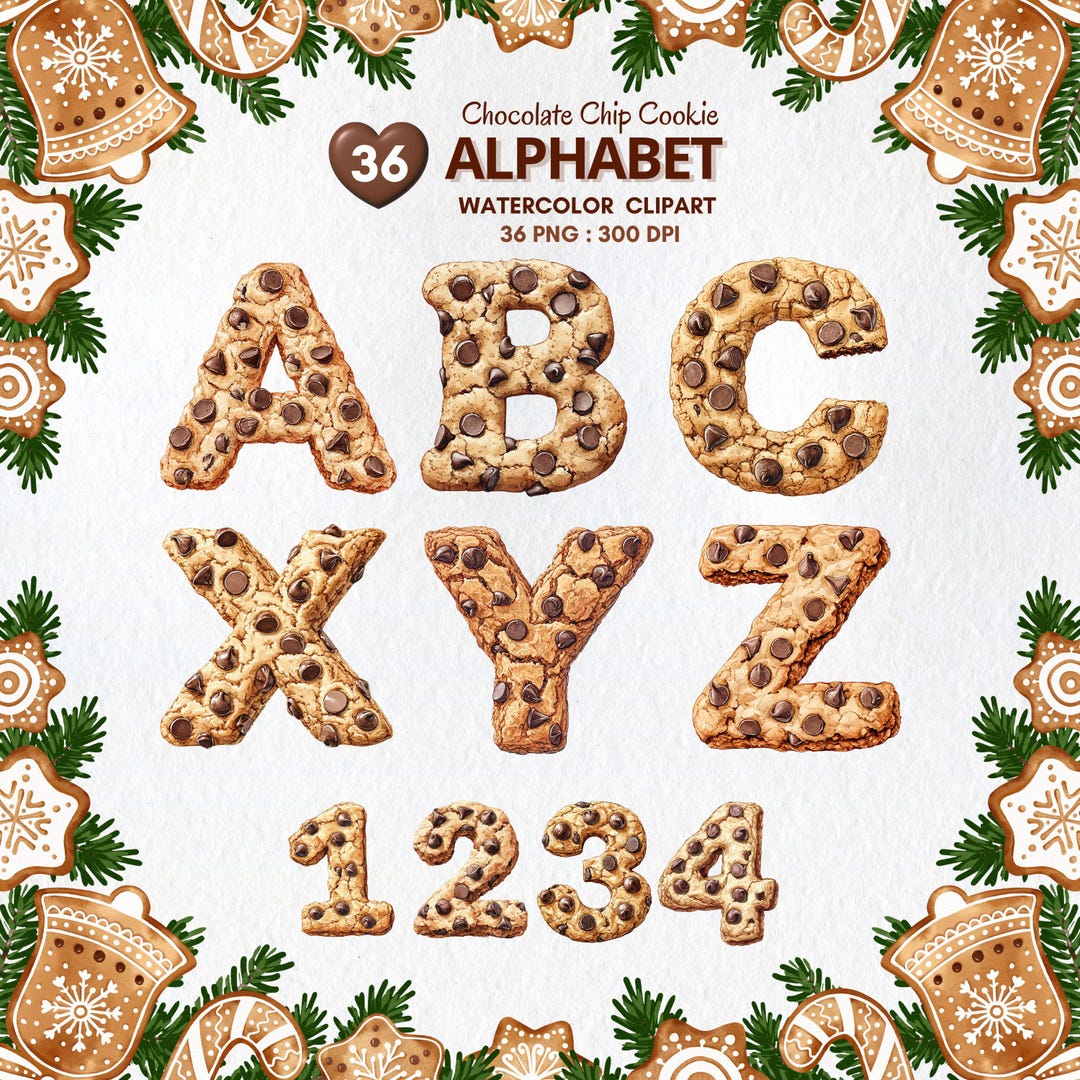 Chocolate Chip Cookie Alphabet & Numbers Clipart Set - Etsy