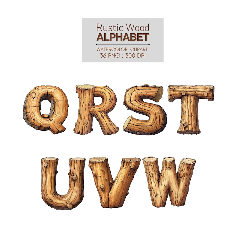 Rustic Wood Alphabet Clipart Set – Watercolor Letters & Numbers – 36 ...