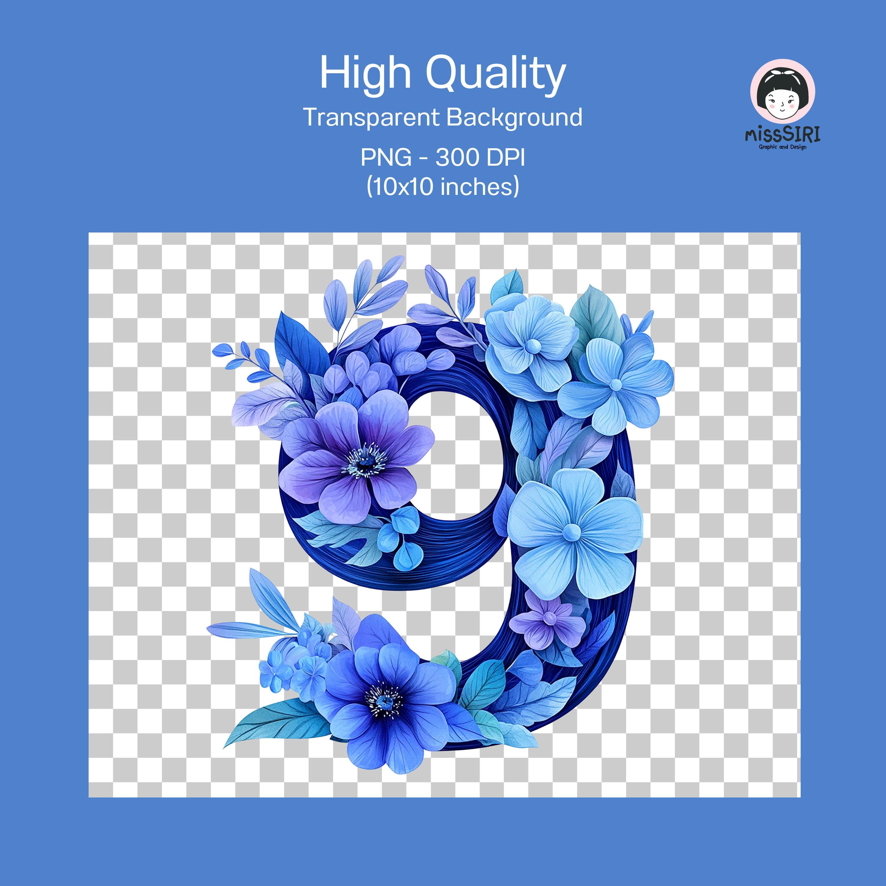 Blue Floral Alphabet Clipart Set, 36 PNG Letters and Numbers ...