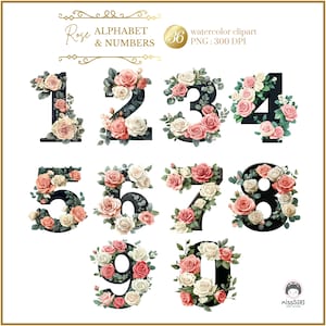 Watercolor Rose Alphabet and Numbers Clipart, Floral Letters and ...