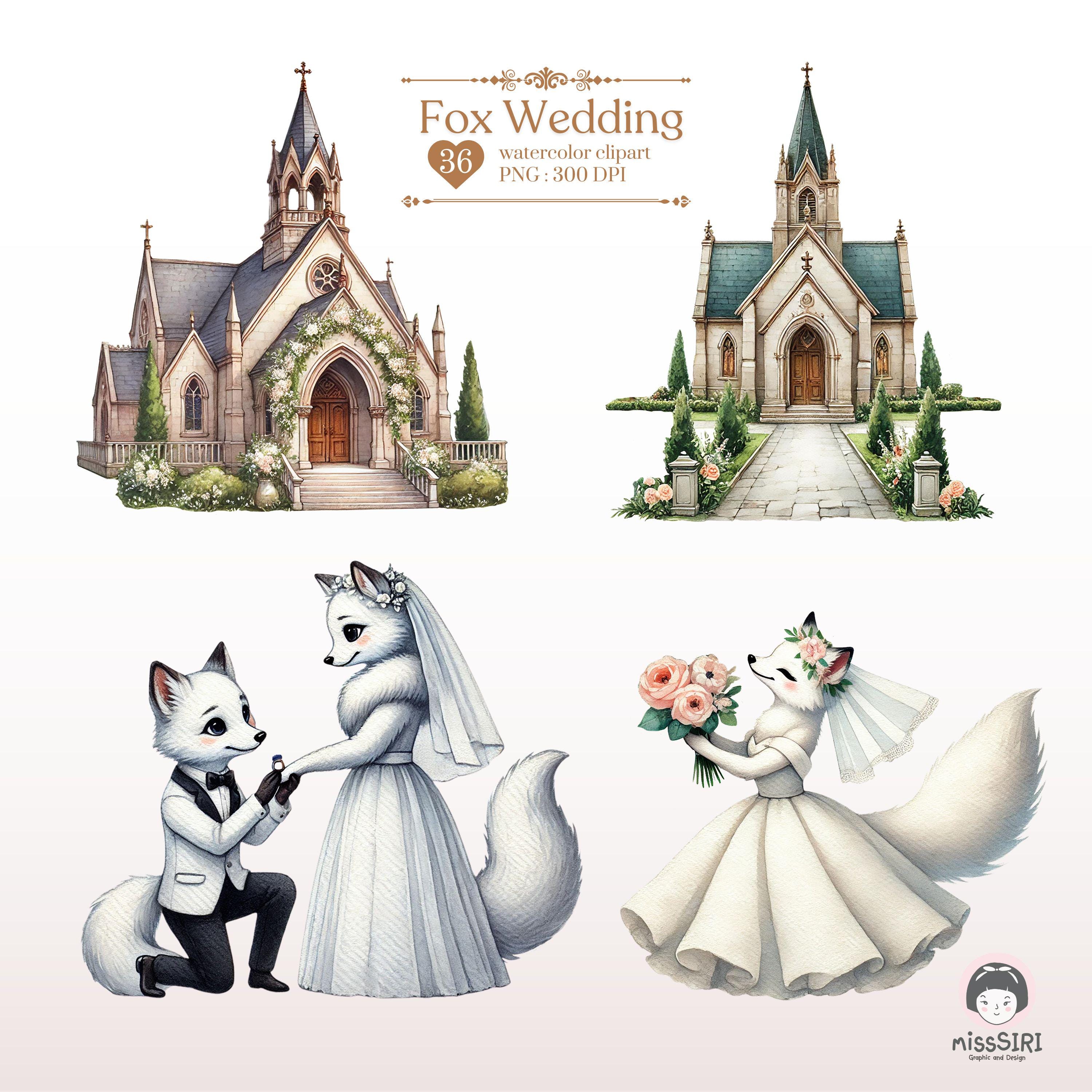 Watercolor Fox Wedding Clipart, Bride and Groom PNG (digital Download ...