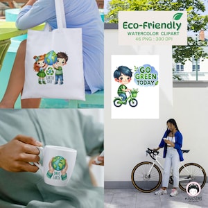 Eco-friendly Watercolor Clipart Set - 46 PNG Files, Go Green Recycling ...