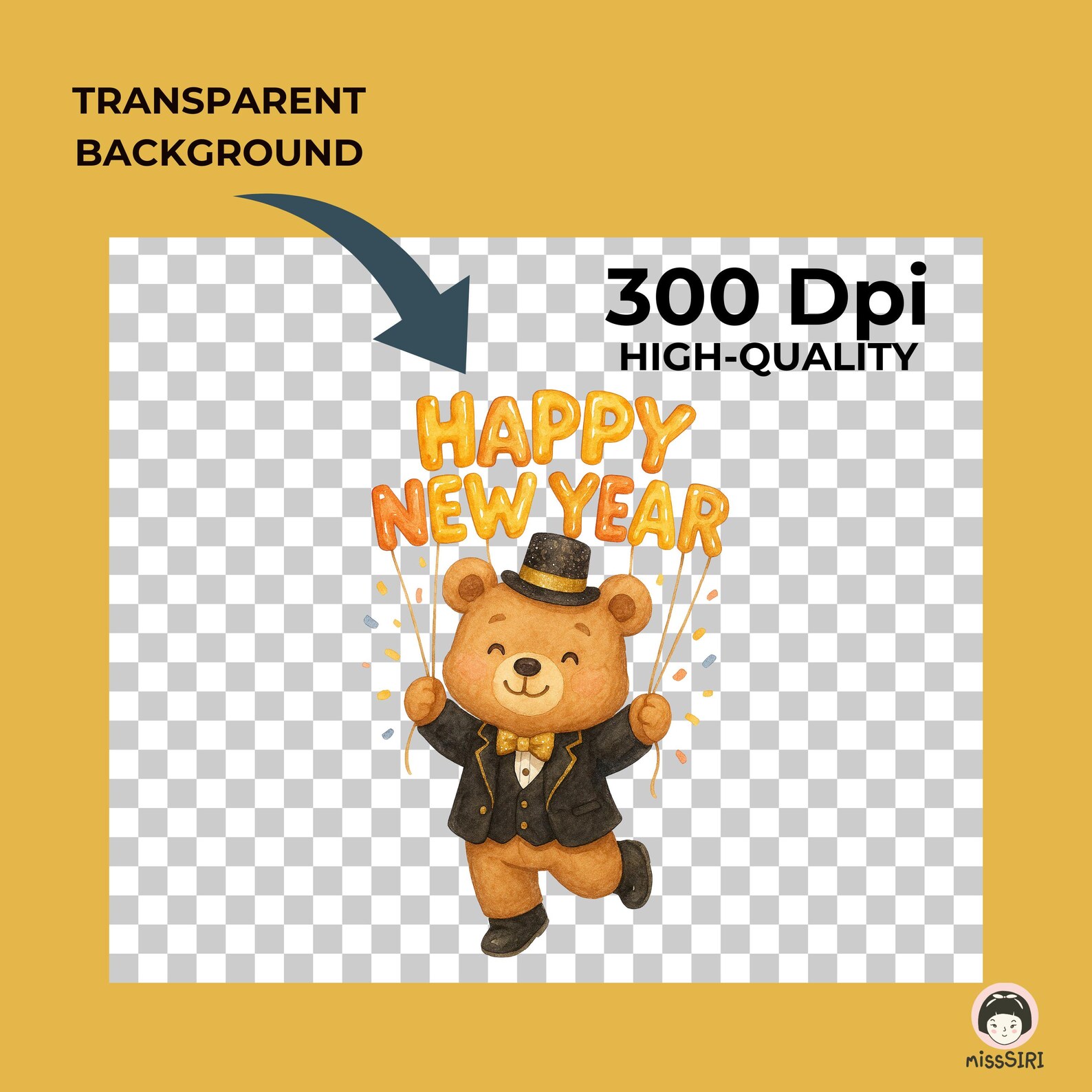 Happy New Year Bear Watercolor Clipart Set - Etsy