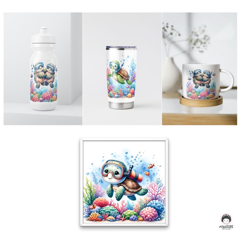 Adorable Scuba Diving Turtle Watercolor Clipart - Etsy