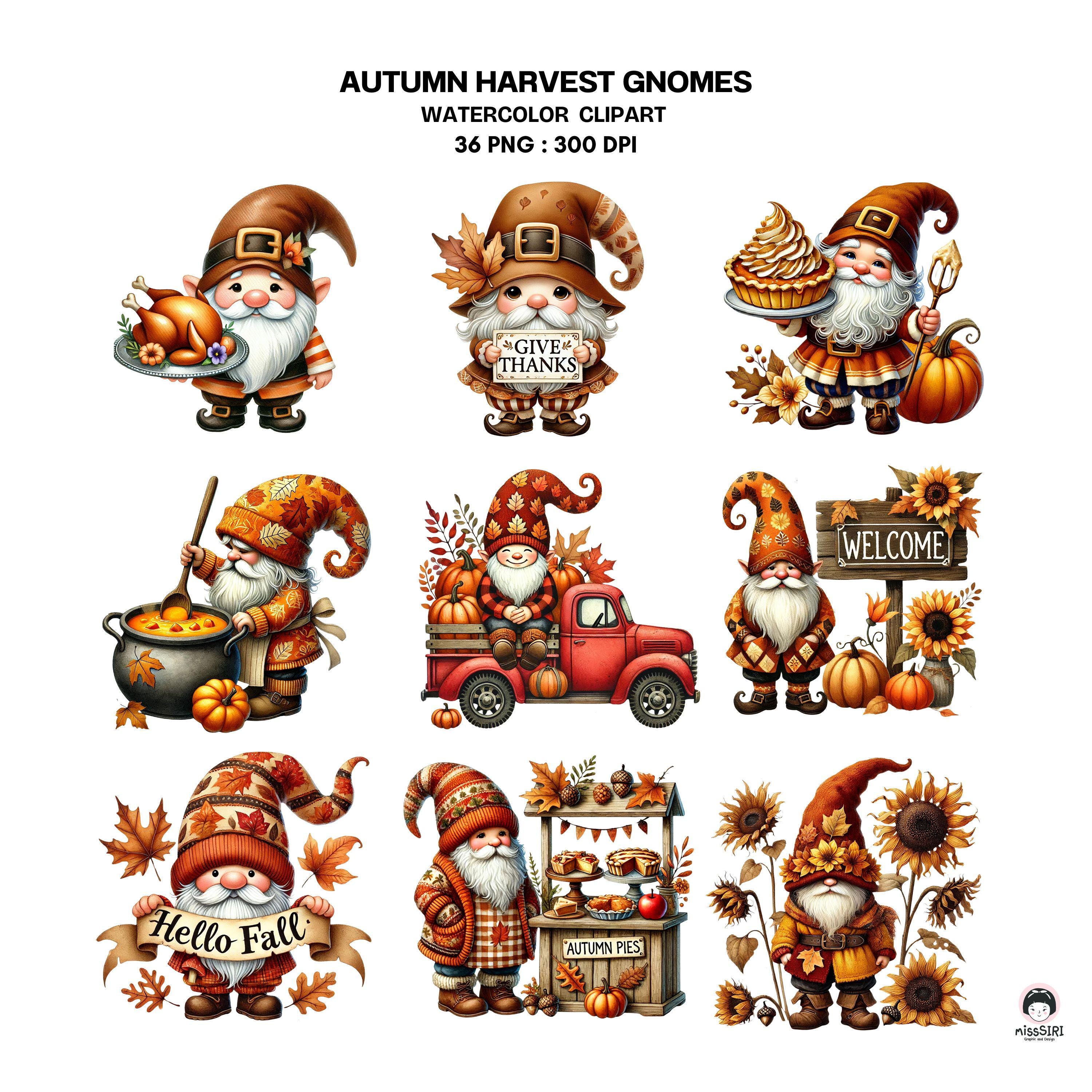 Autumn Harvest Gnomes Clipart Set | 36 Watercolor Pngs With Pumpkins ...
