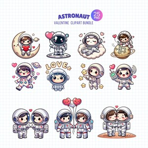 Kawaii Astronaut Valentine Clipart – 25 PNG Space Lover Graphics ...