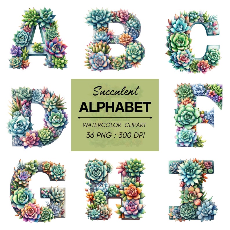 Succulent Watercolor Alphabet Clipart Set - Etsy