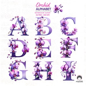 Botanical Watercolor Alphabet - Orchid Floral Letters Art - Etsy