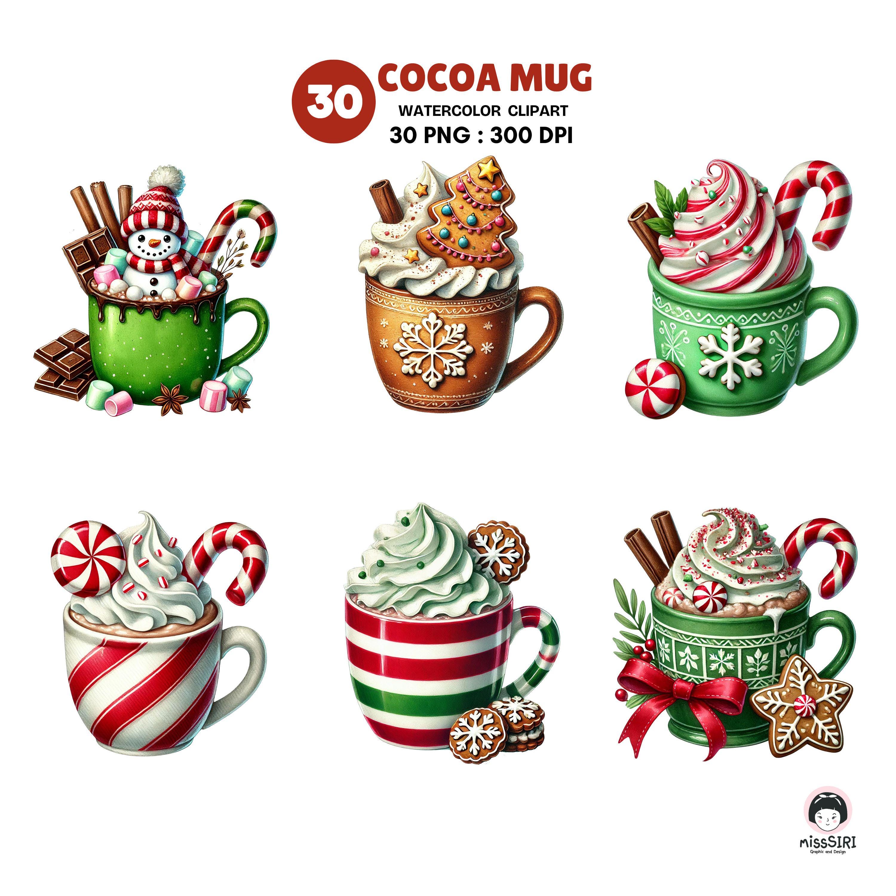 Christmas Cocoa Mug Clipart Set | 30 Festive Watercolor Pngs With ...