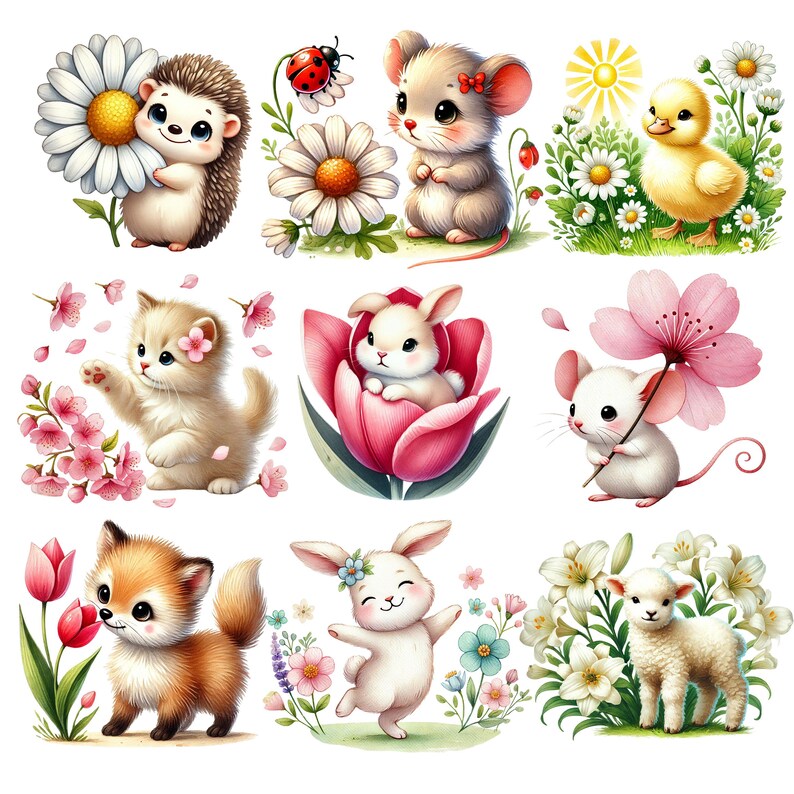 Spring Animals Watercolor Clipart Set – 45 Adorable Hand Painted Pngs ...