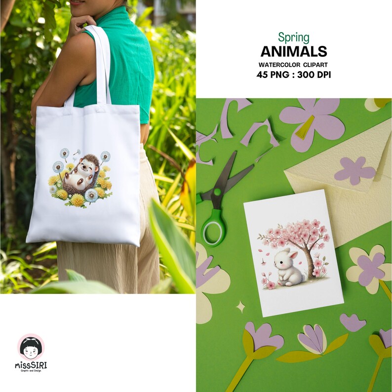 Spring Animals Watercolor Clipart Set – 45 Adorable Hand Painted Pngs ...