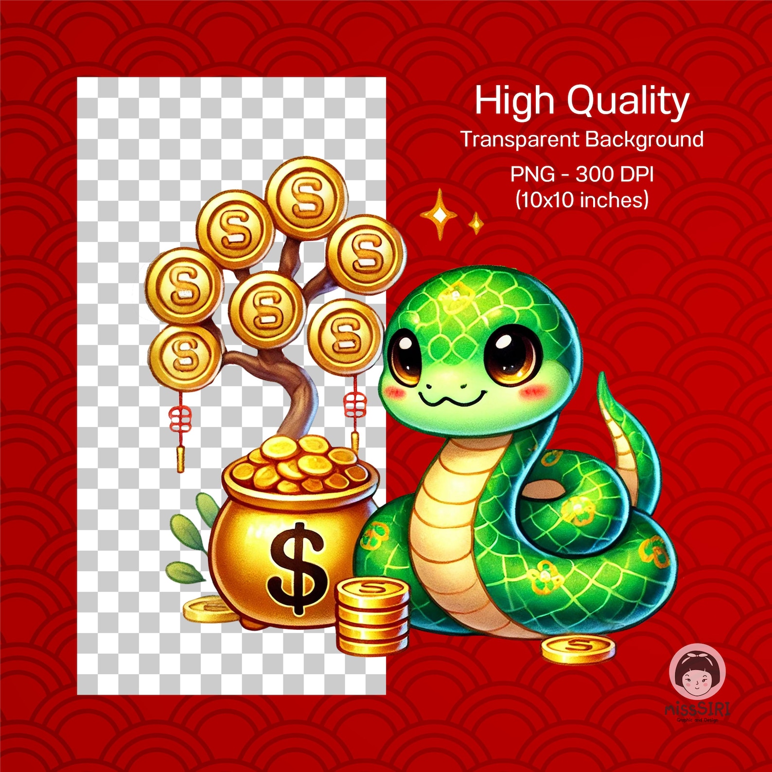 Year of the Snake Clipart Bundle - 25 PNG Kawaii Snake Illustrations ...
