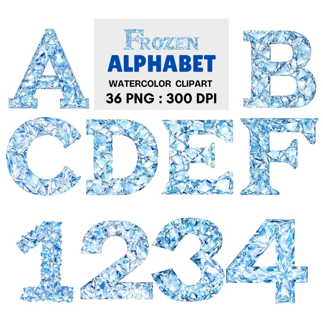 Frozen Alphabet Clipart Set | 36 Watercolor Pngs of Ice Crystal Letters ...