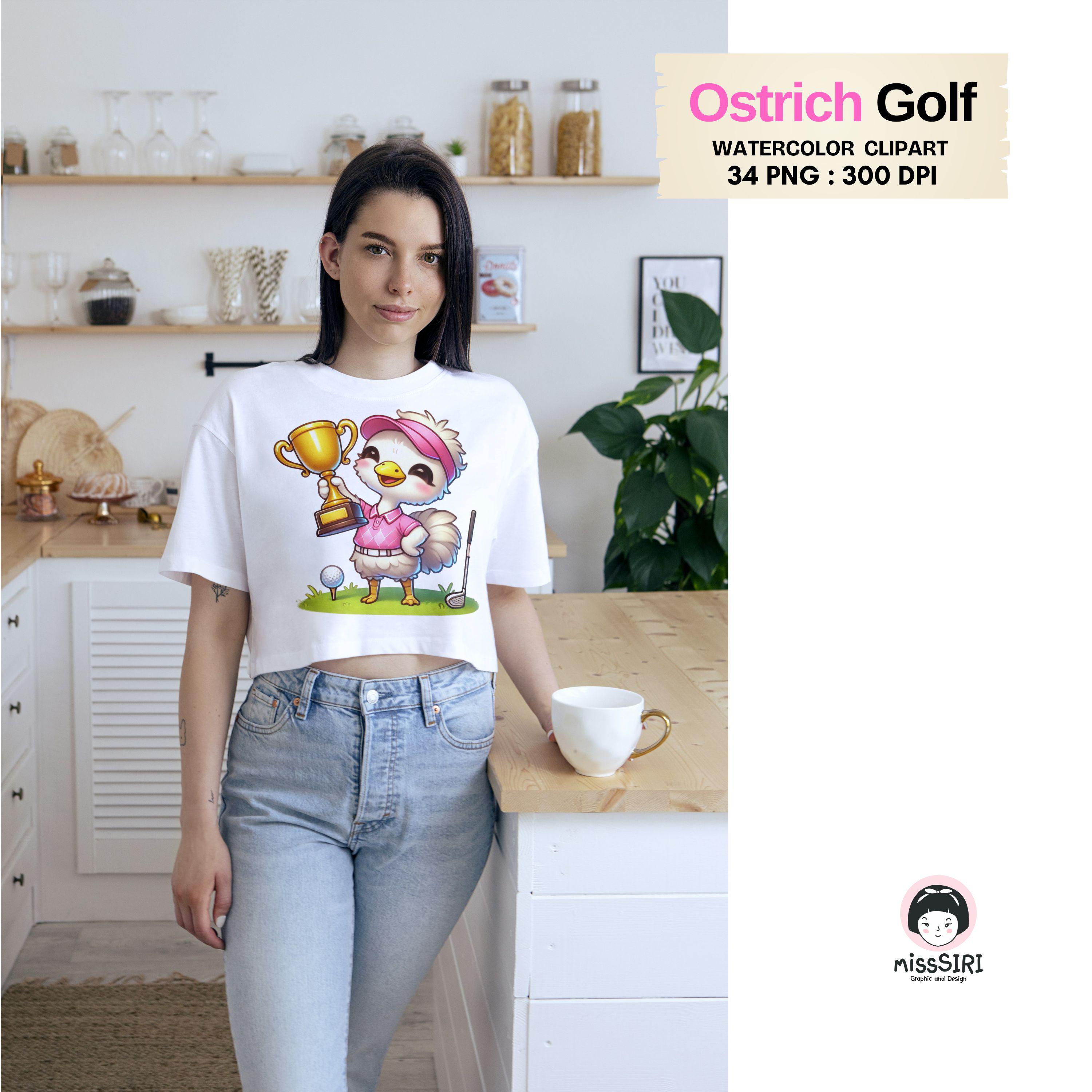 Ostrich Golf Watercolor Clipart Bundle – 34 Cute Pngs of Cartoon ...