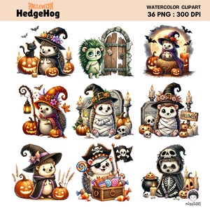 Halloween Hedgehog Clipart Set | 36 Watercolor Pngs of Cute Hedgehogs ...